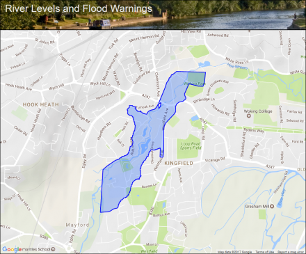 The area of Woking benefiting from the Hoe Stream Flood Alleviation ...