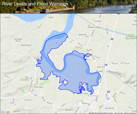 Tidal River Parrett at Chilton Trinity and Combwich, low lying ...